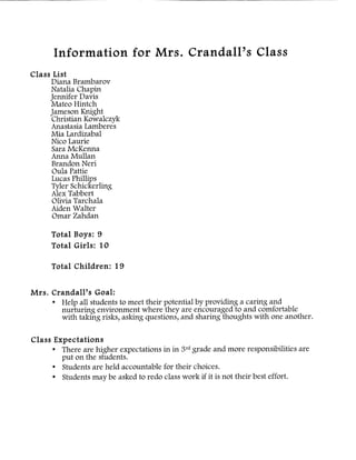 Curriculum Night Packet | PDF