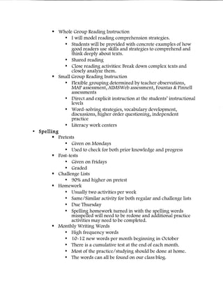 Curriculum Night Packet | PDF