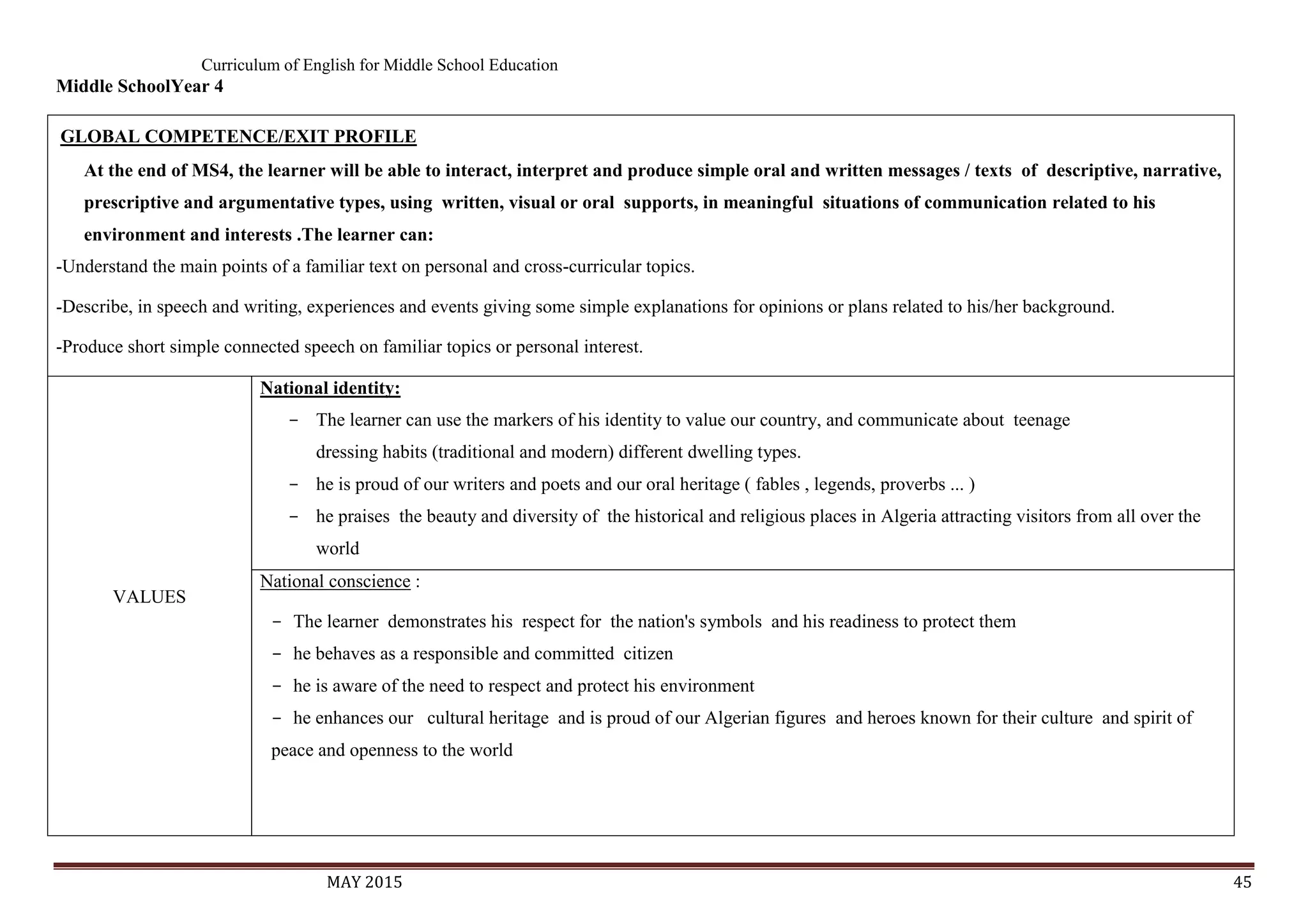 Curriculum of English for Middle School Education | PDF