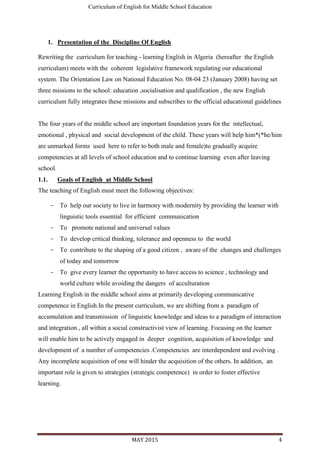 Curriculum of English for Middle School Education | PDF