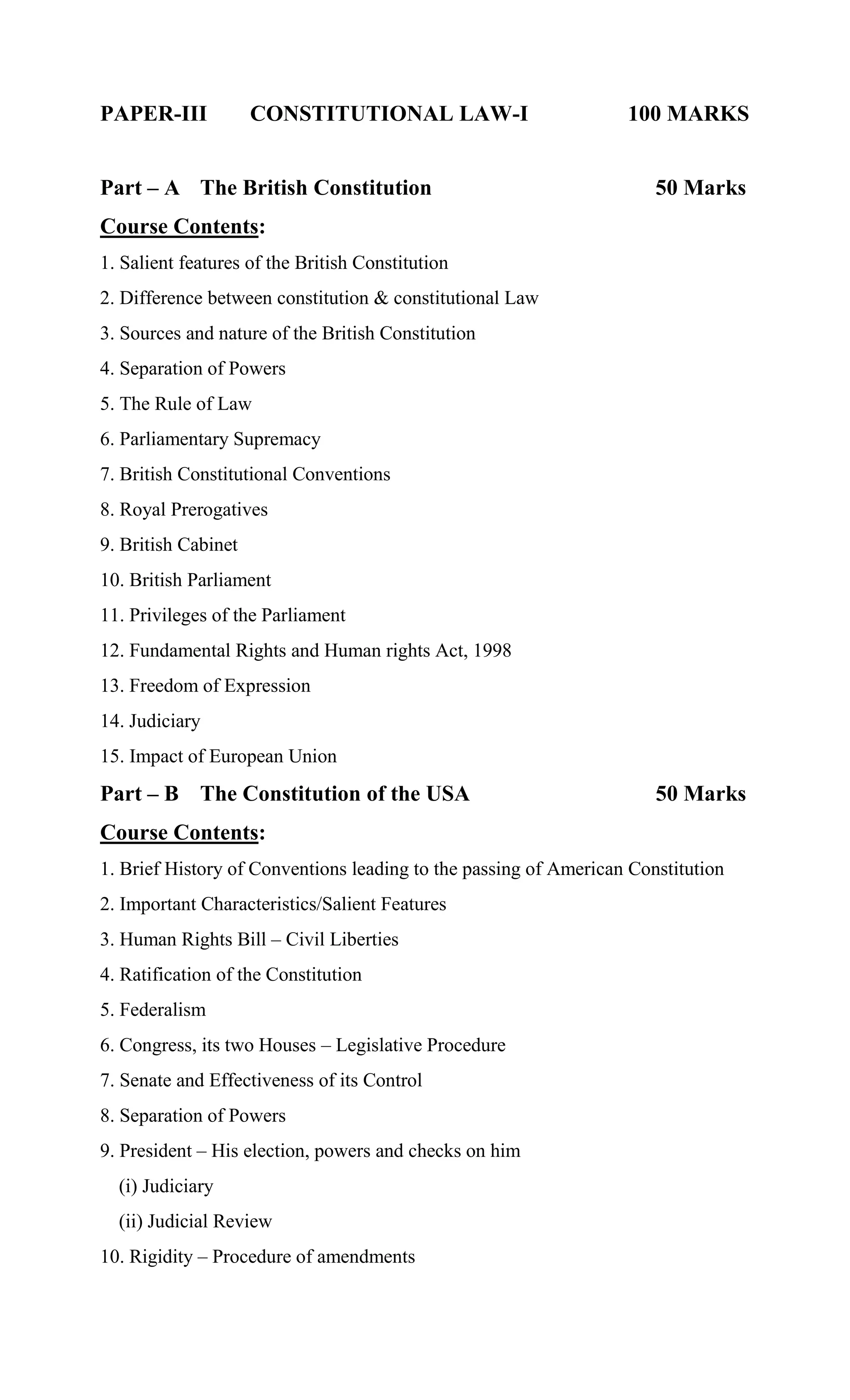 COMPLETE SYLLABUS OF LL.B. PART - I | DOCX