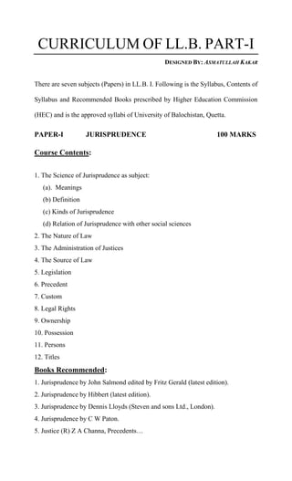 COMPLETE SYLLABUS OF LL.B. PART - I | DOCX