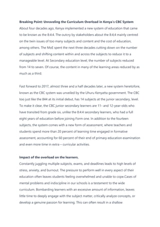 Curriculum Overload.docx | Secondary Education | Education