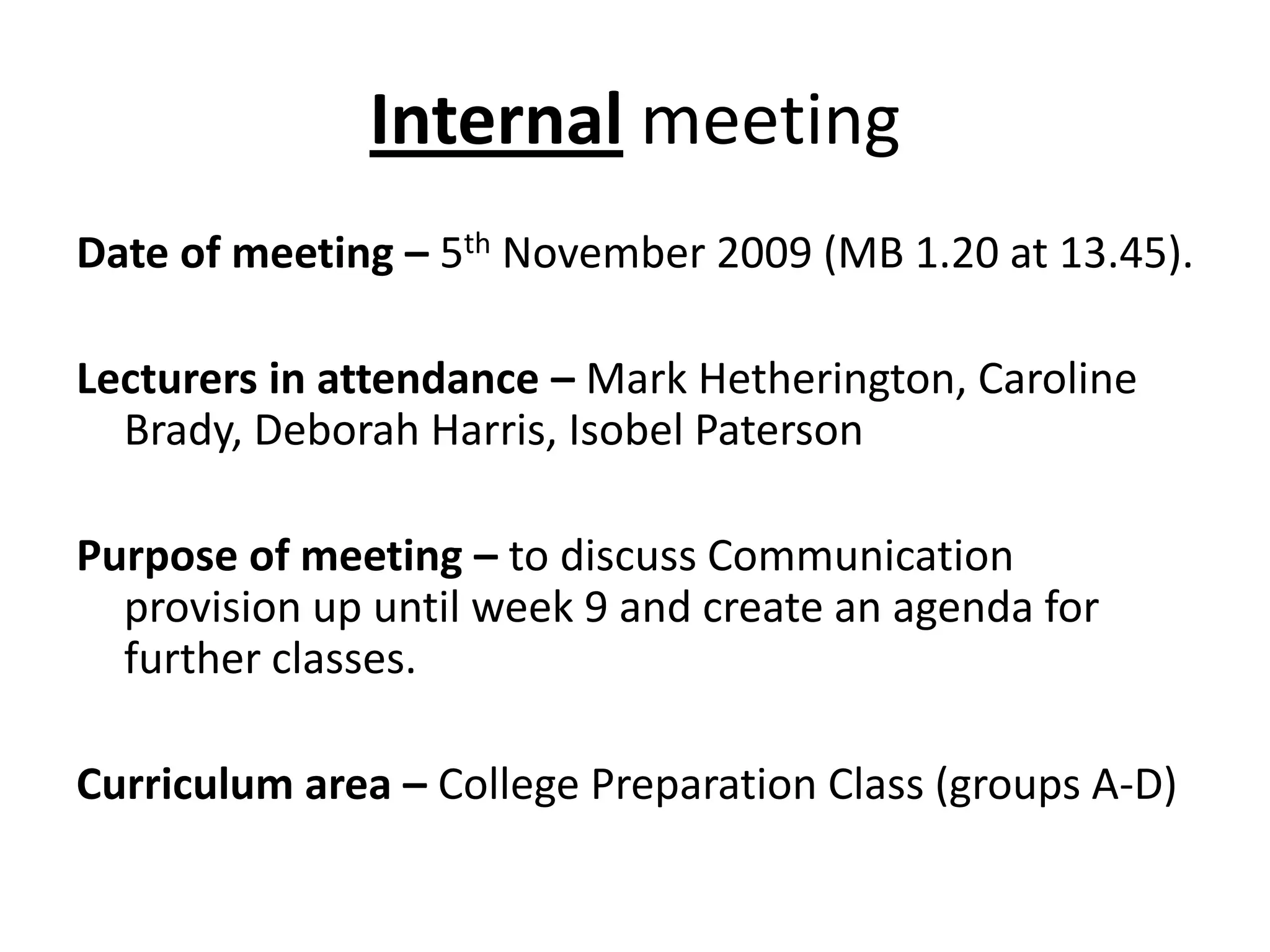 Curriculum planning meetings in pp format | PPTX