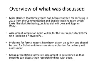 Curriculum planning meetings in pp format | PPTX