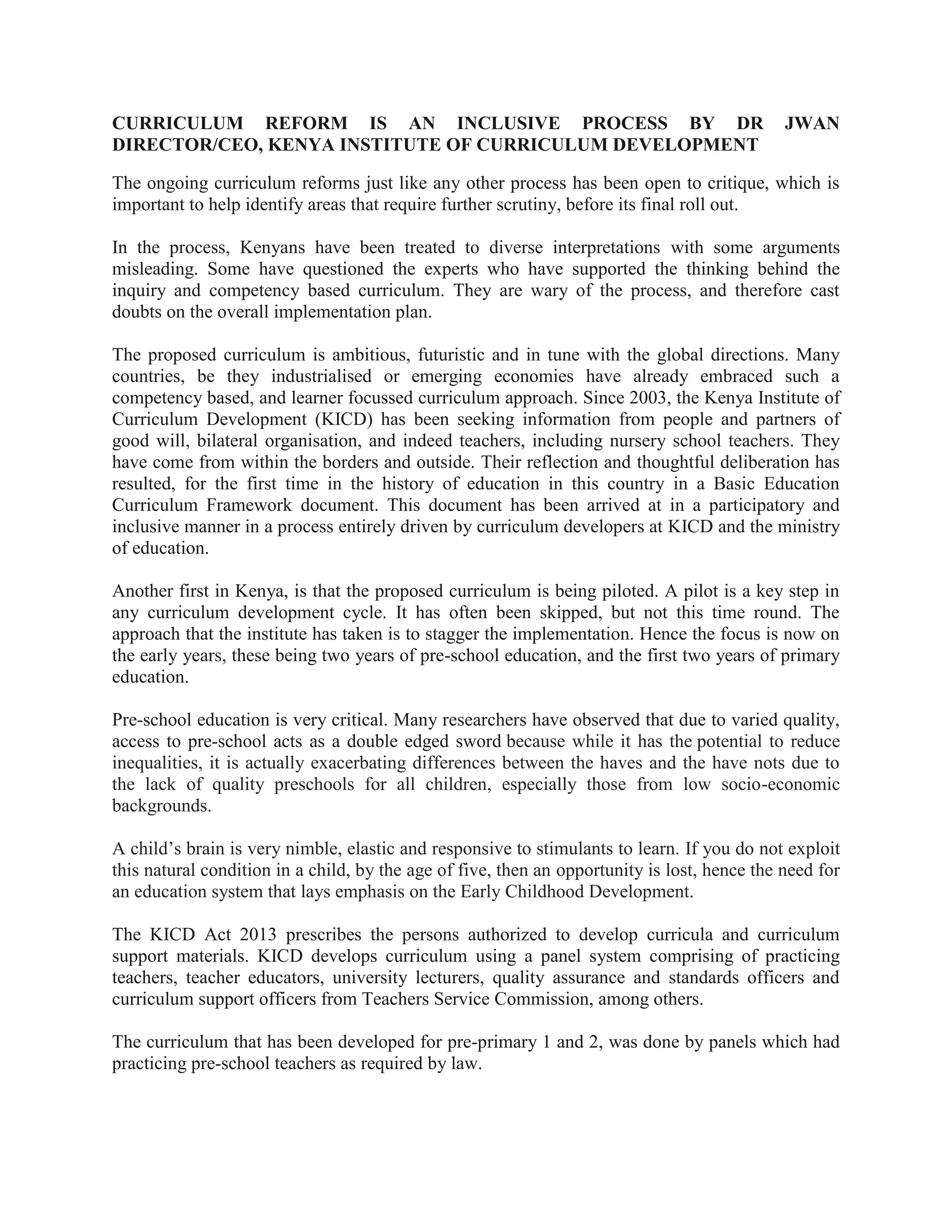 Curriculum reform 2017 by dr jwan director kicd | PDF