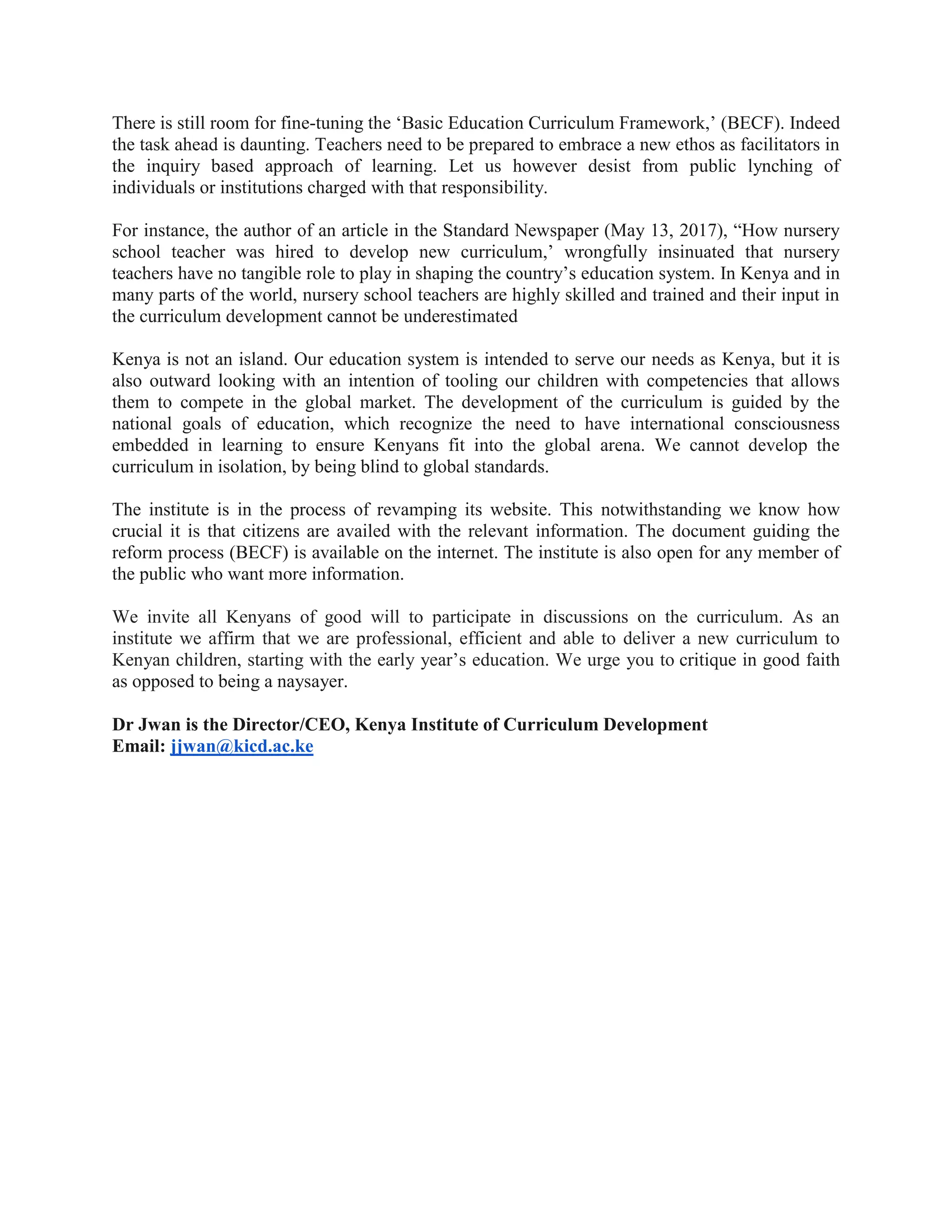 Curriculum reform 2017 by dr jwan director kicd | PDF