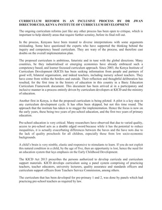 Curriculum reform 2017 by dr jwan director kicd | PDF