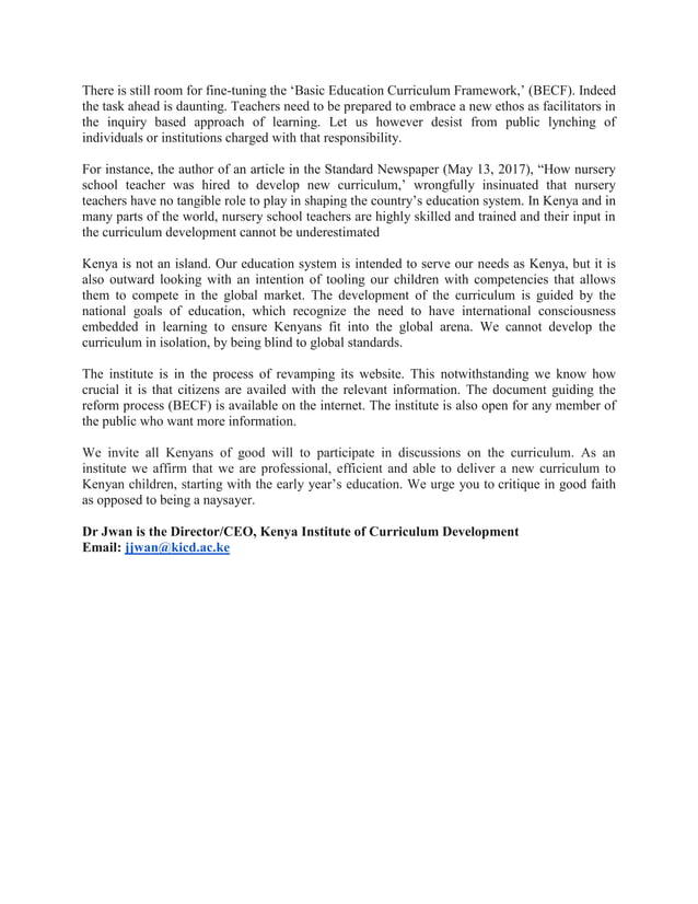 Curriculum reform 2017 by dr jwan director kicd | PDF