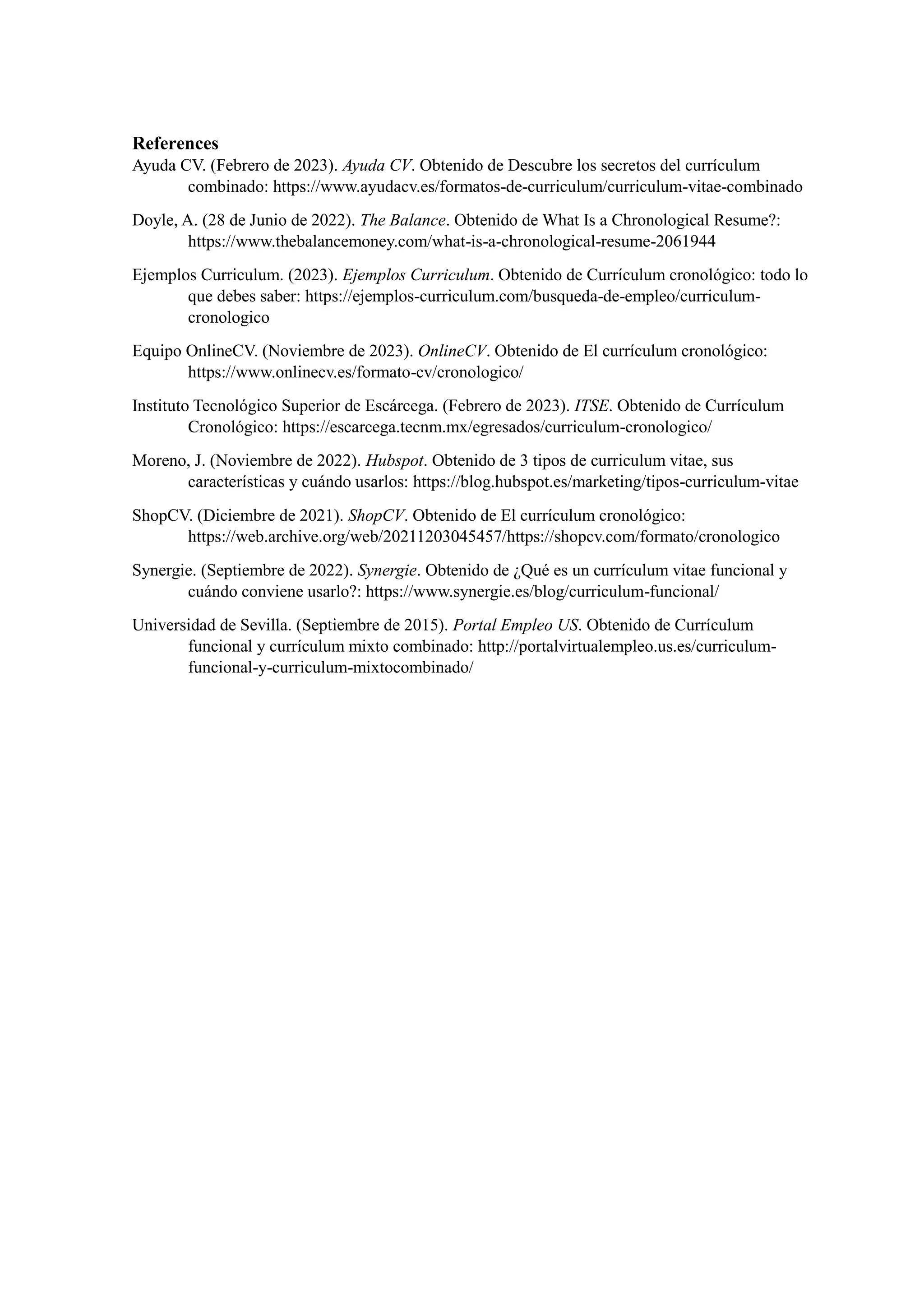 Cuadro Comparativo entre diferentes tipos de Curriculum Vitae | DOCX