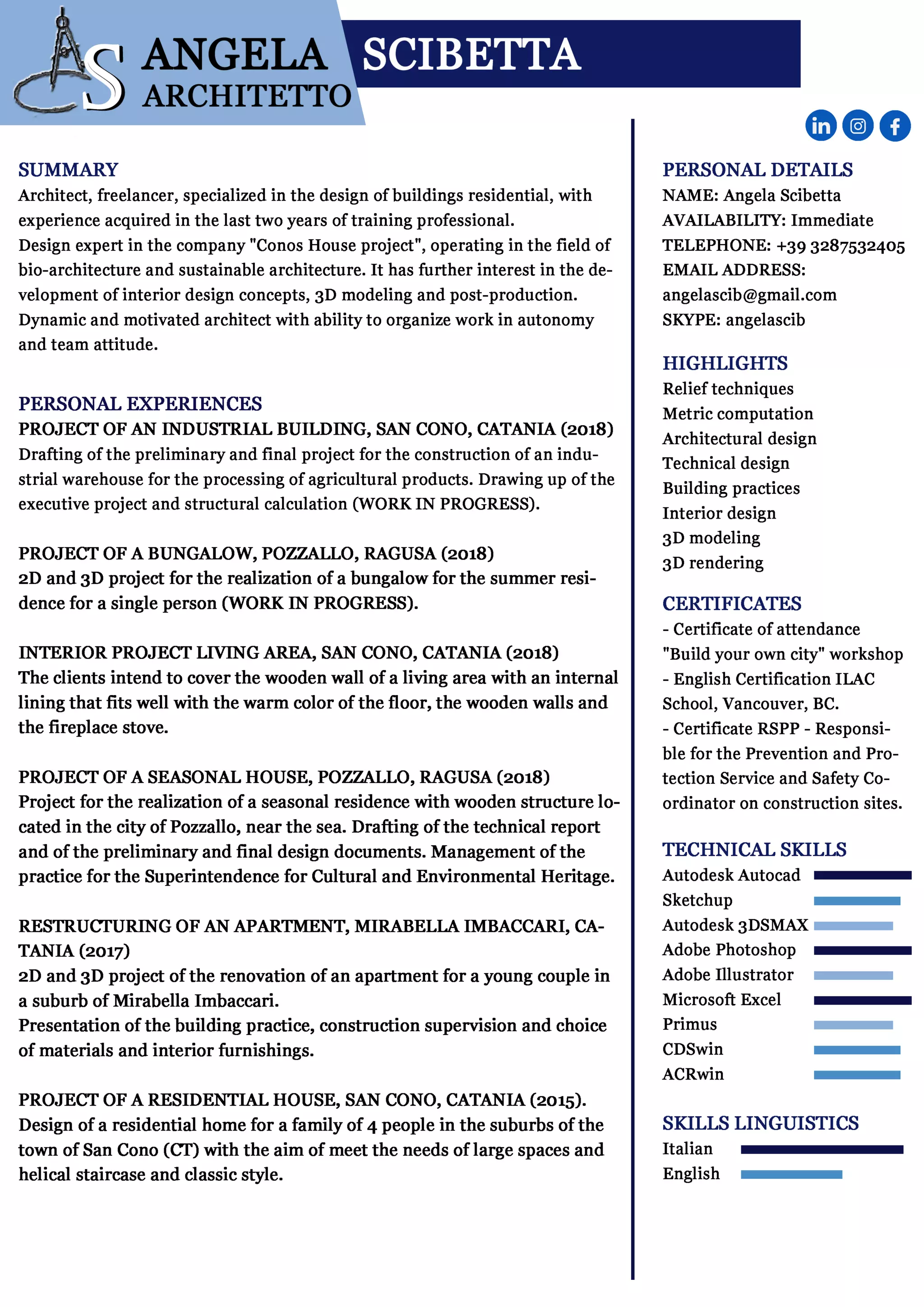 Curriculum Arch. Scibetta Angela | PDF