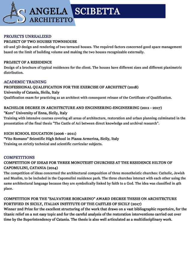 Curriculum Arch. Scibetta Angela | PDF
