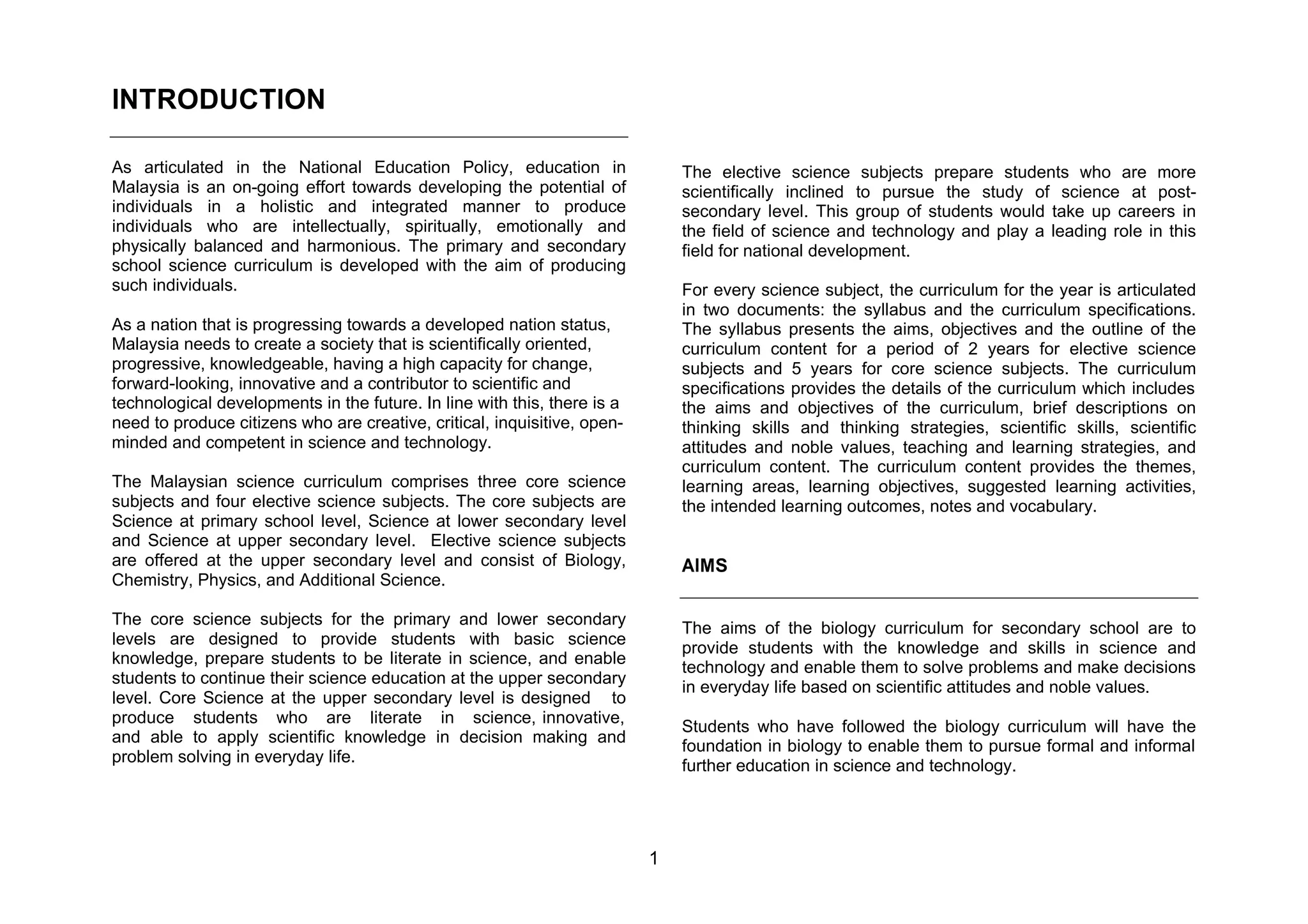 Curriculum specifications Biology Form 5 | PDF
