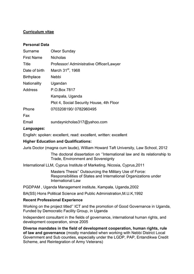 Curriculum sunday nicholas | PDF