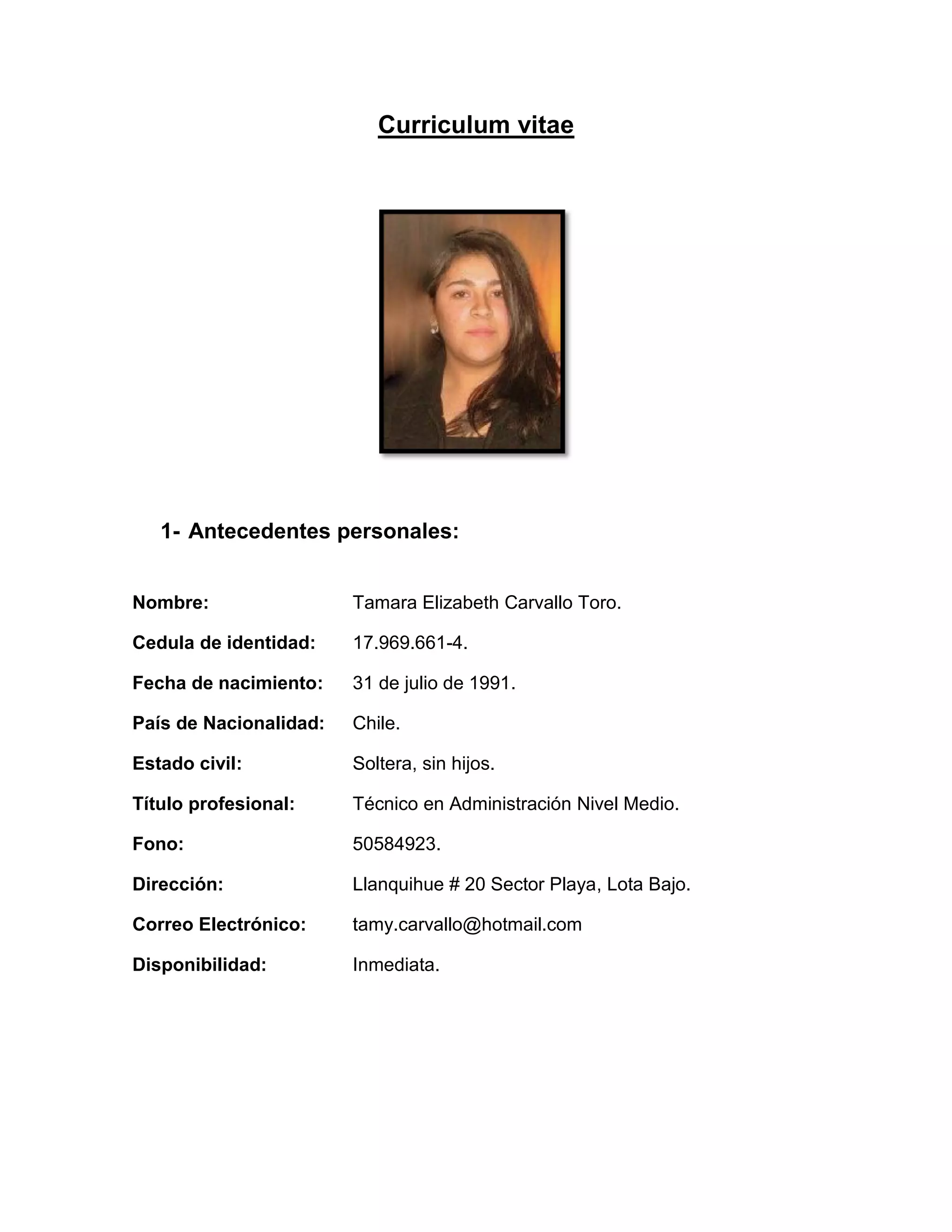 Curriculum Tamara Carvallo | PDF