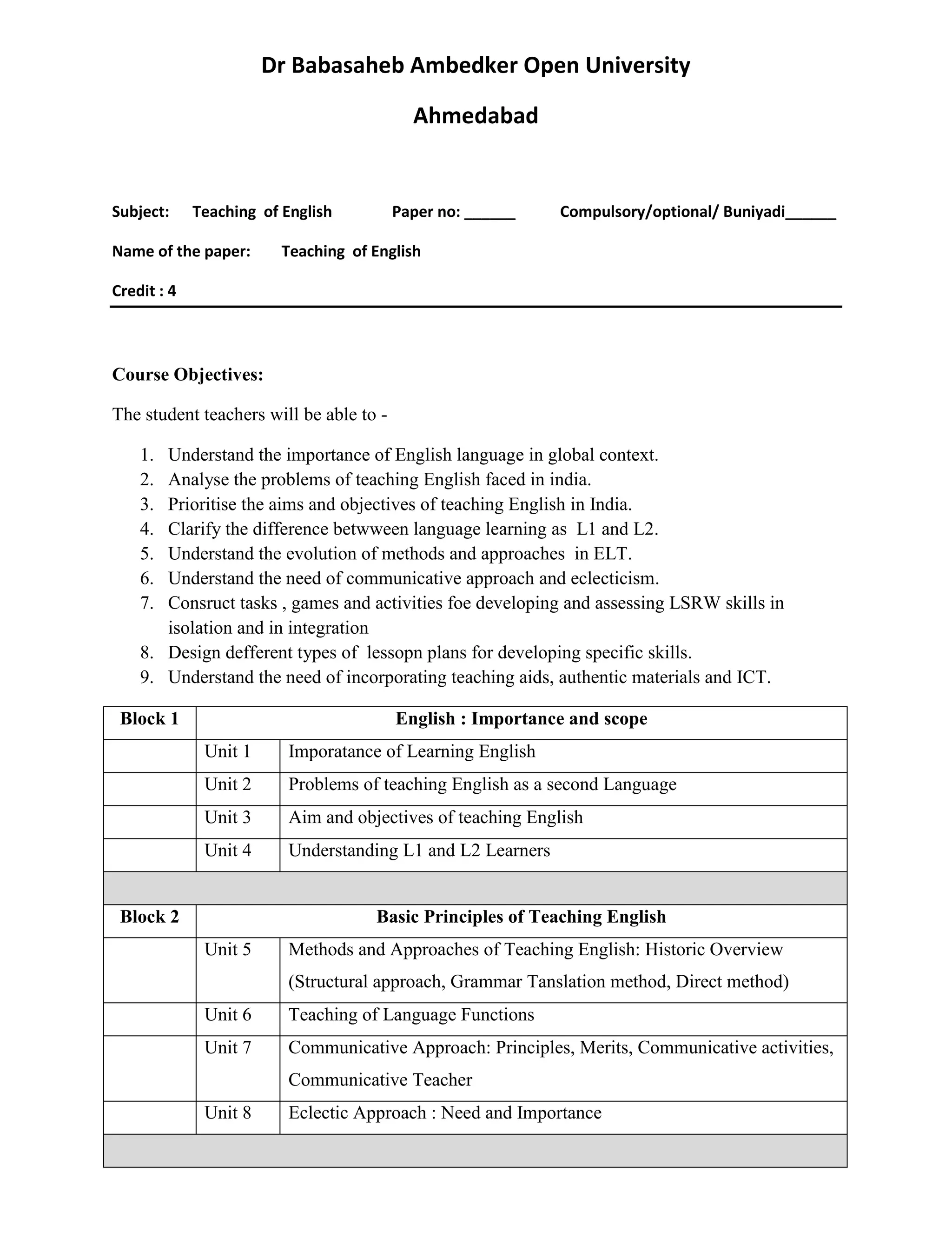 Curriculum teaching of english baou | DOCX