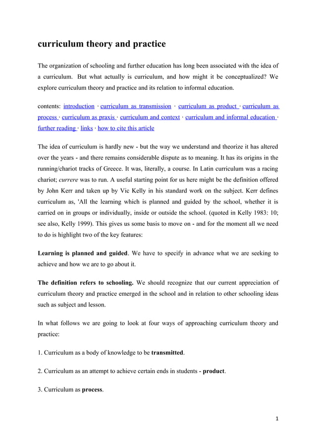 Curriculum theory and practice. | PDF