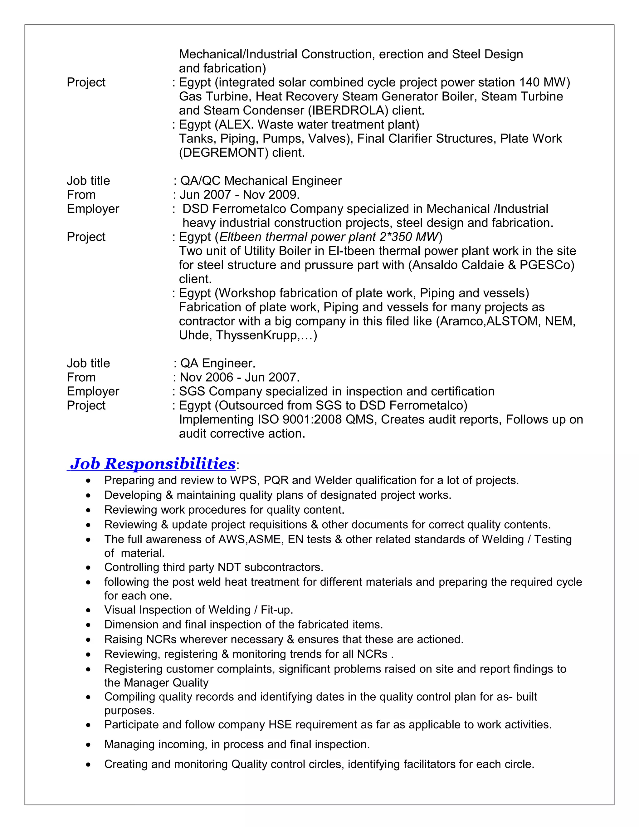 Sr. QA/QC Mechanical Engineer | DOC