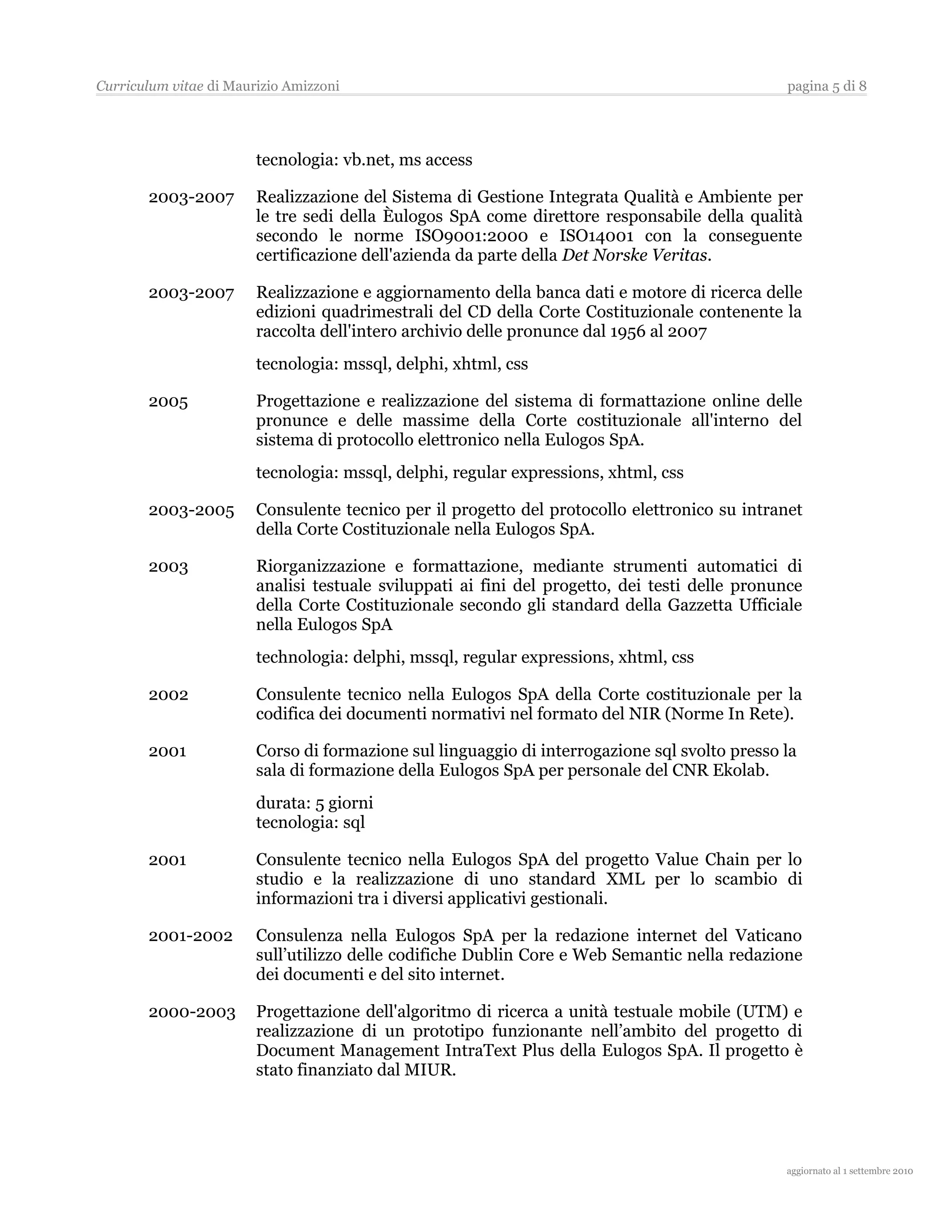 Curriculum di Maurizio Amizzoni | PDF