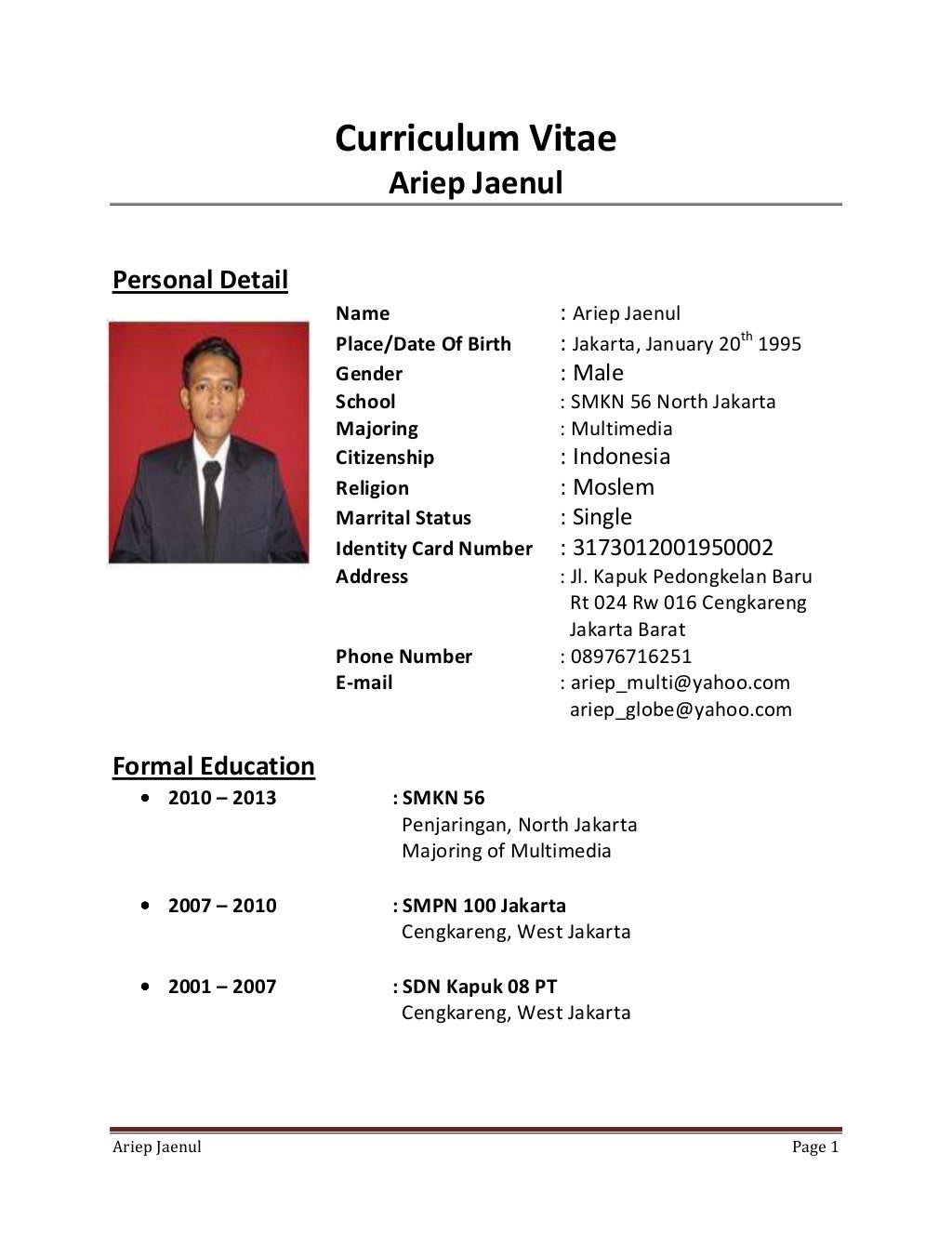 Contoh Curriculum vitae (CV)