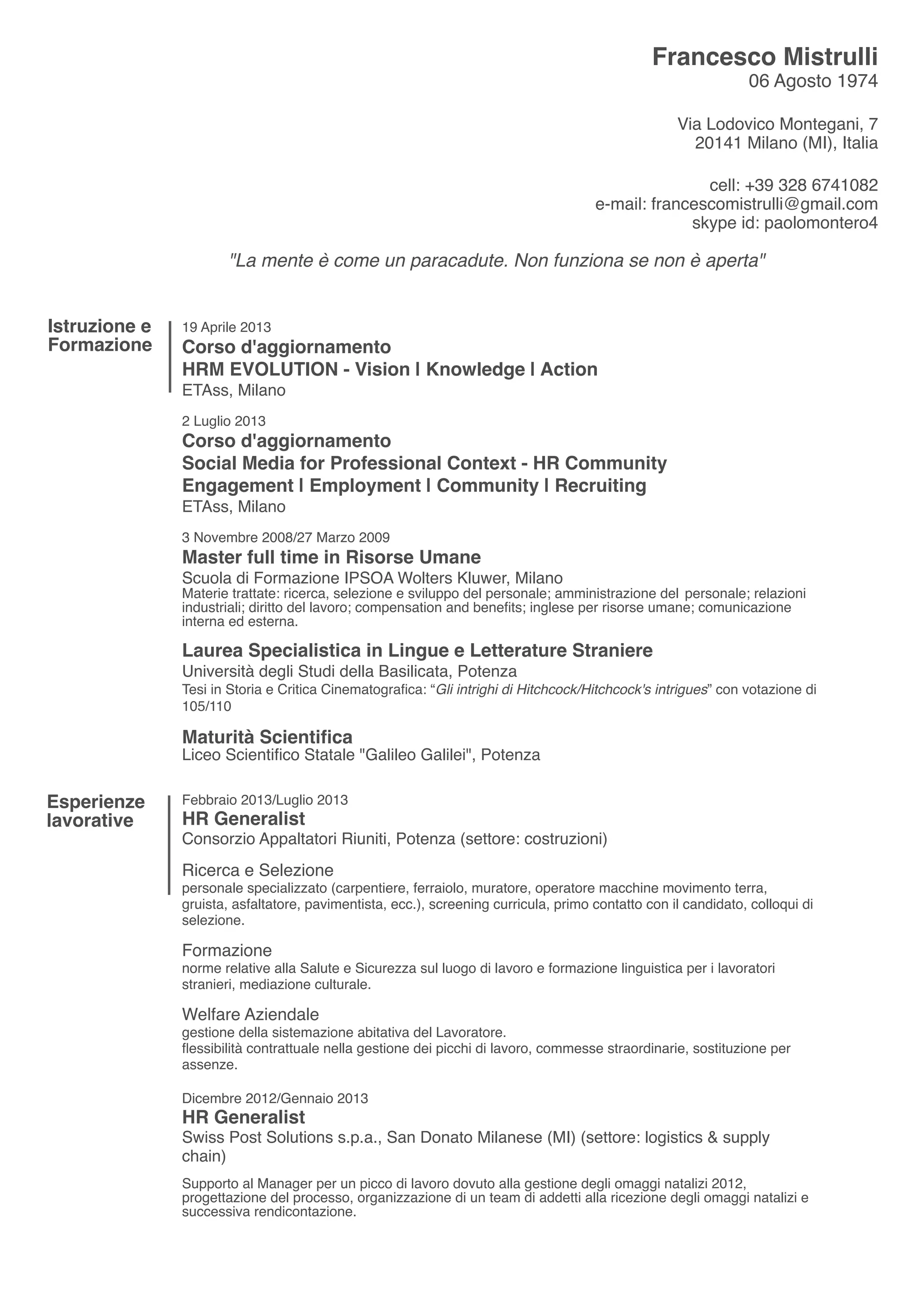 Curriculum vitae Italian | PDF