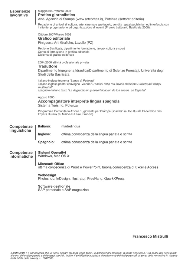 Curriculum vitae Italian | PDF
