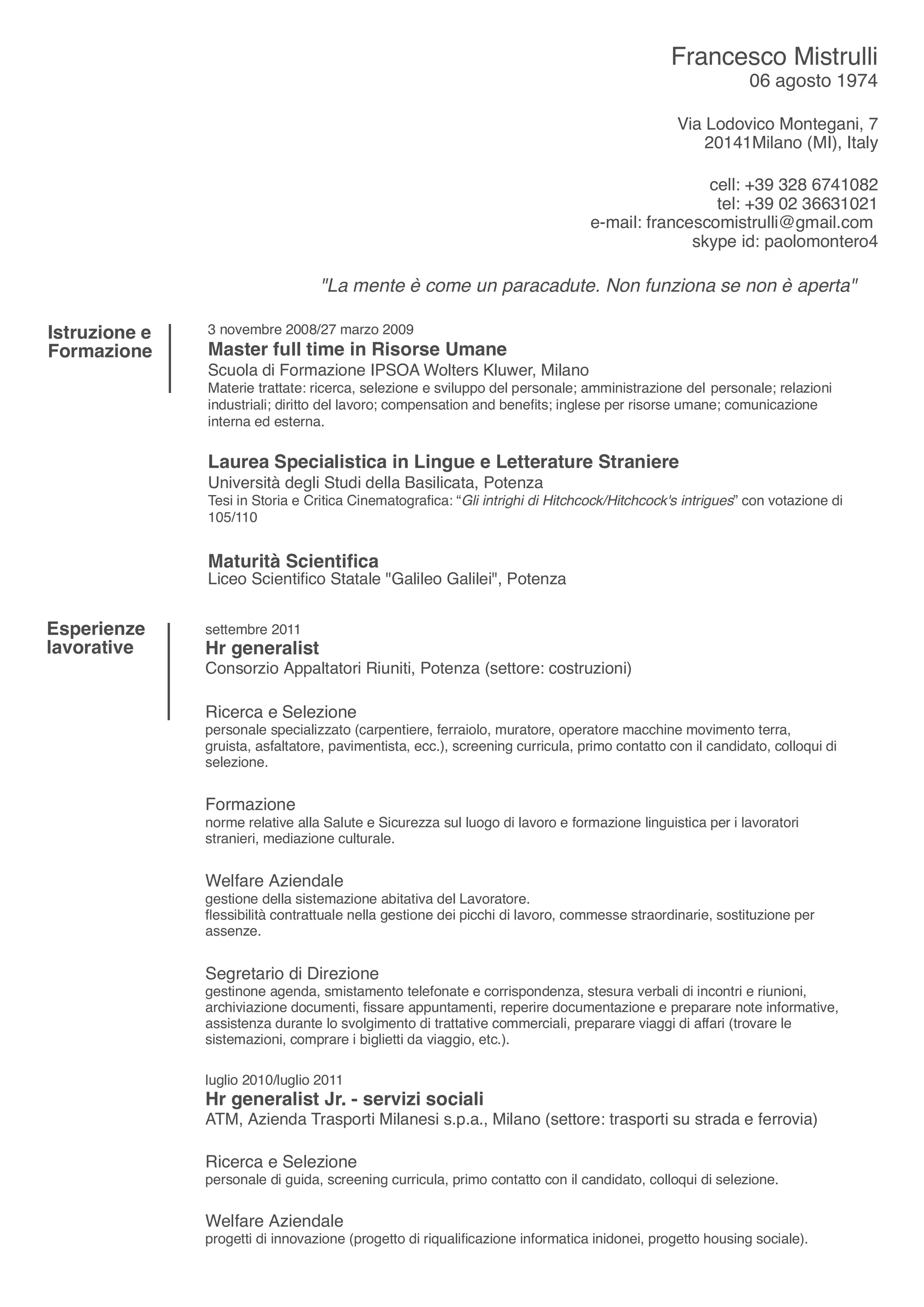 Curriculum Vitae Italian | PDF
