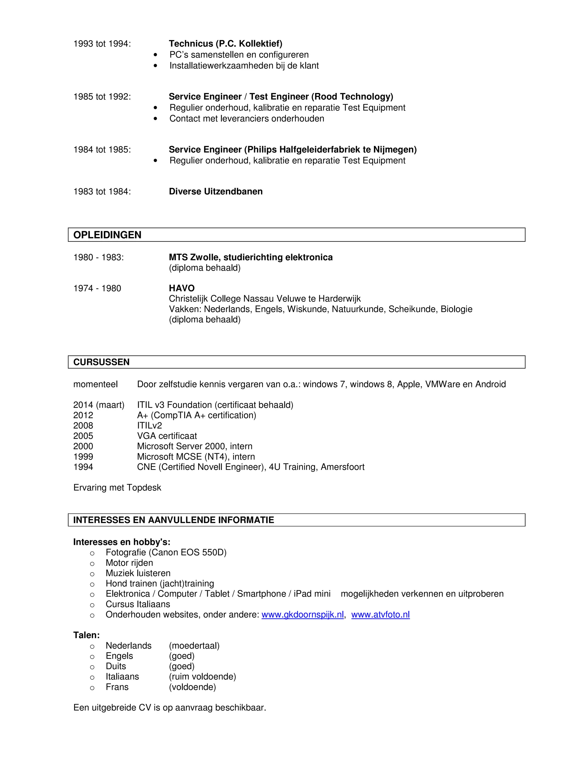 Curriculum vitae Henk van den Bosch | PDF