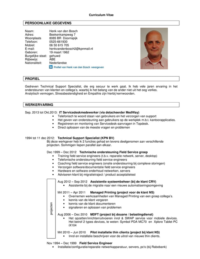 Curriculum vitae Henk van den Bosch | PDF