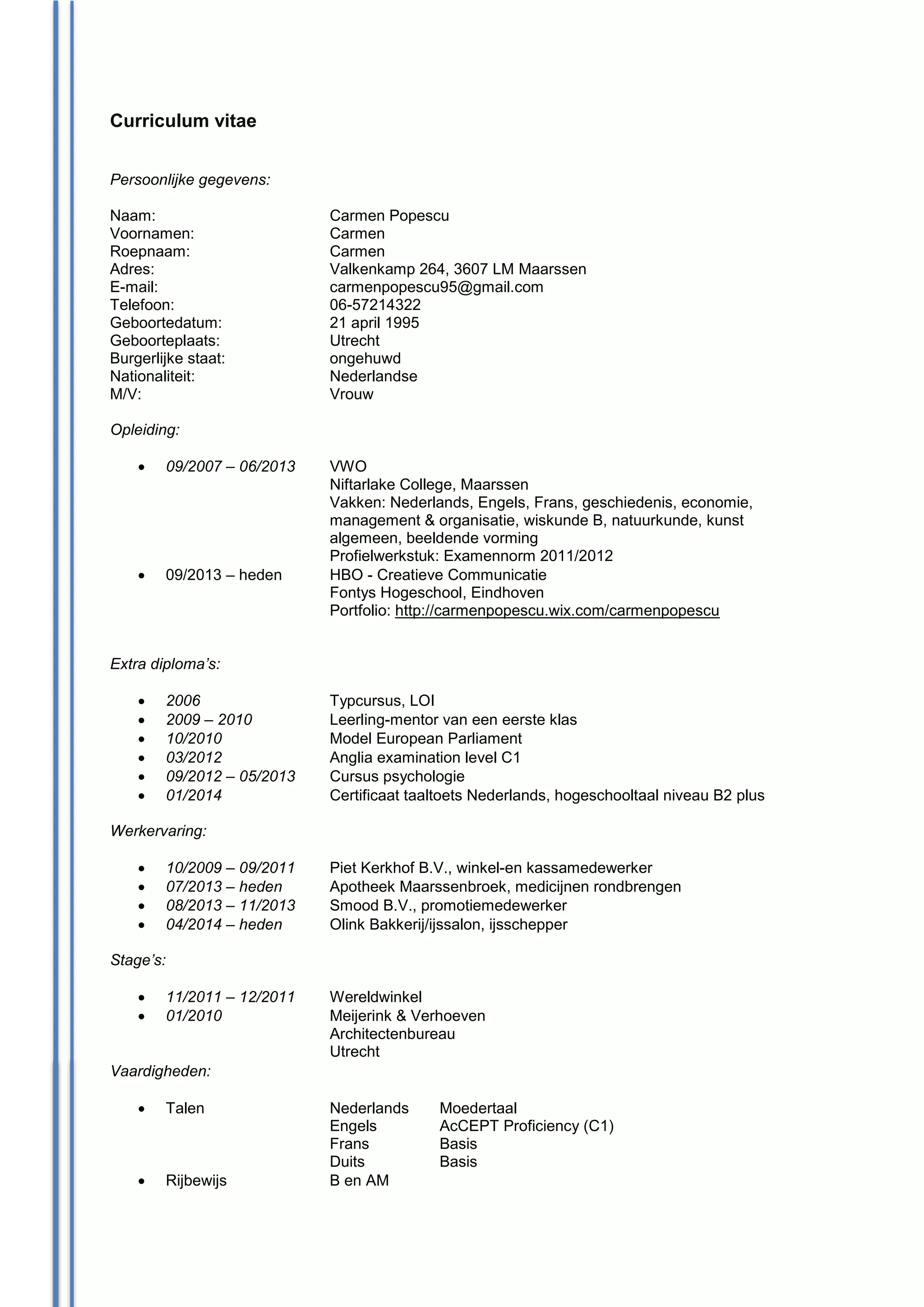 Curriculum vitae Carmen Popescu | DOCX