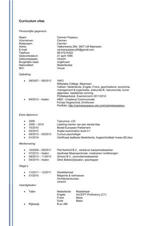 Curriculum vitae Carmen Popescu | DOCX