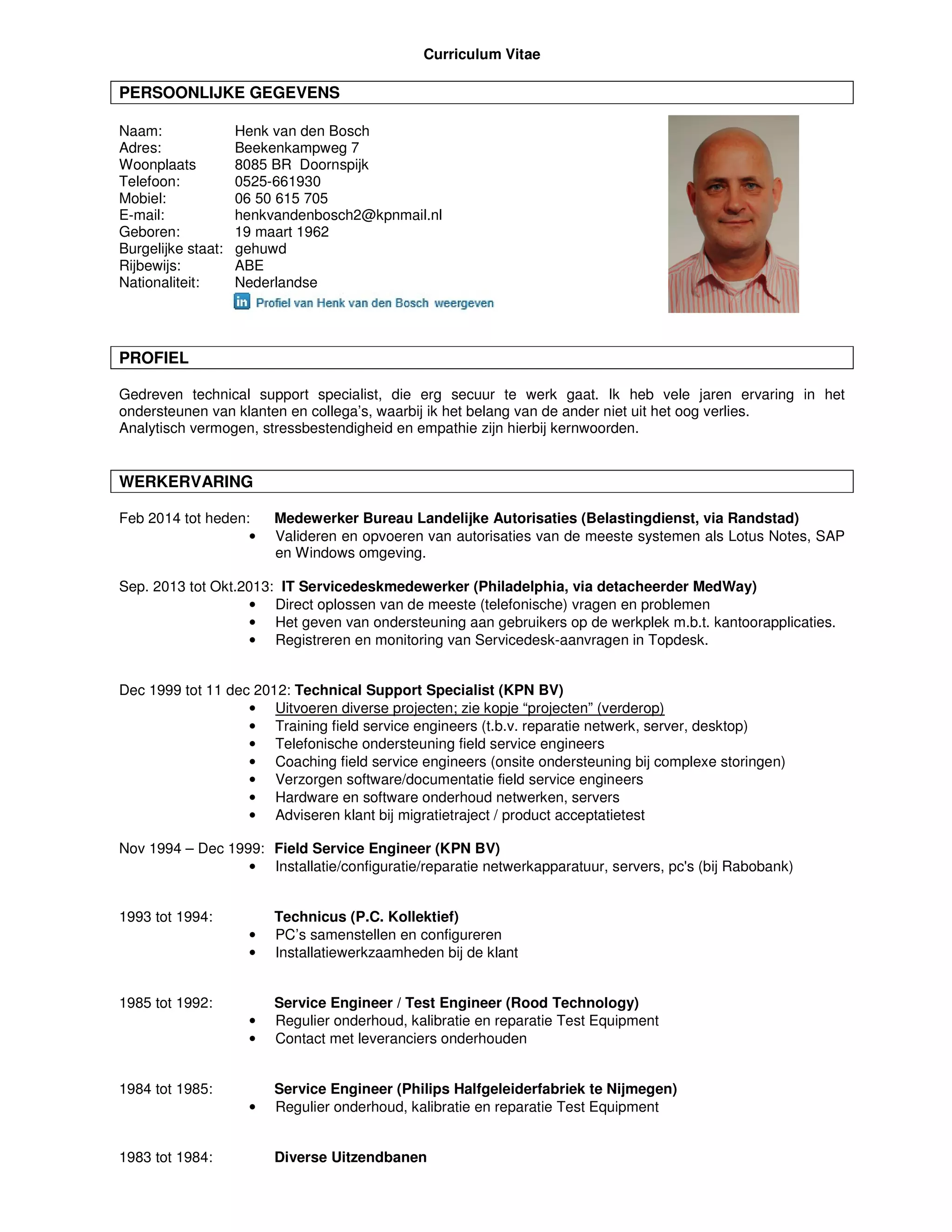 Curriculum Vitae Henk van den Bosch | PDF