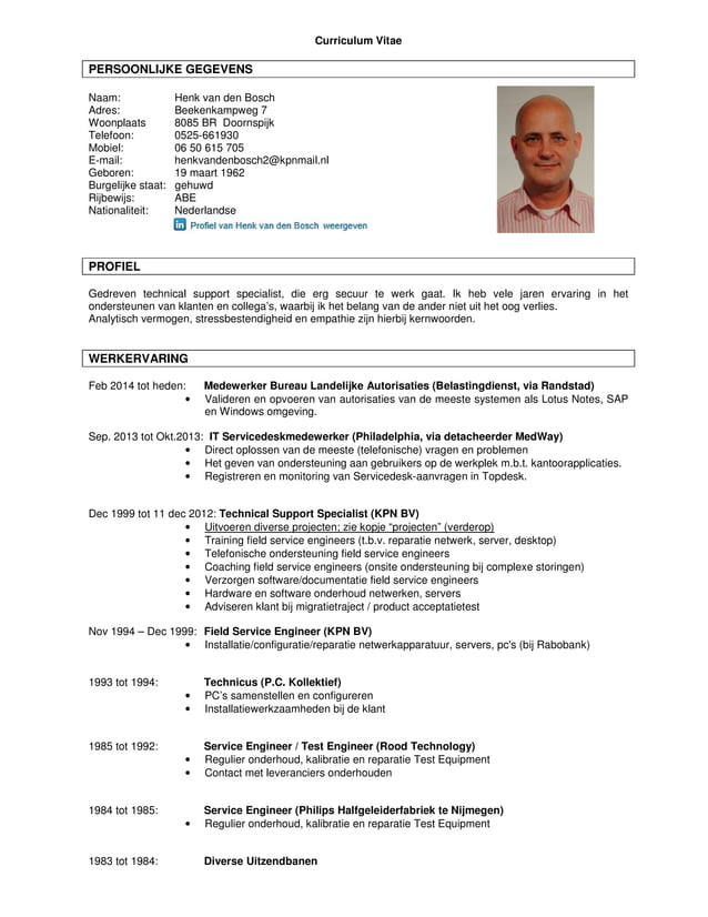 Curriculum Vitae Henk van den Bosch | PDF
