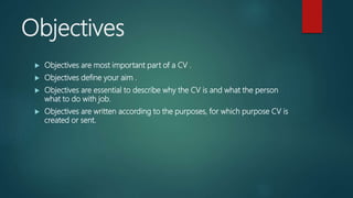 Curriculum vitae | PPTX | Resume Writing and Advice | Job Search