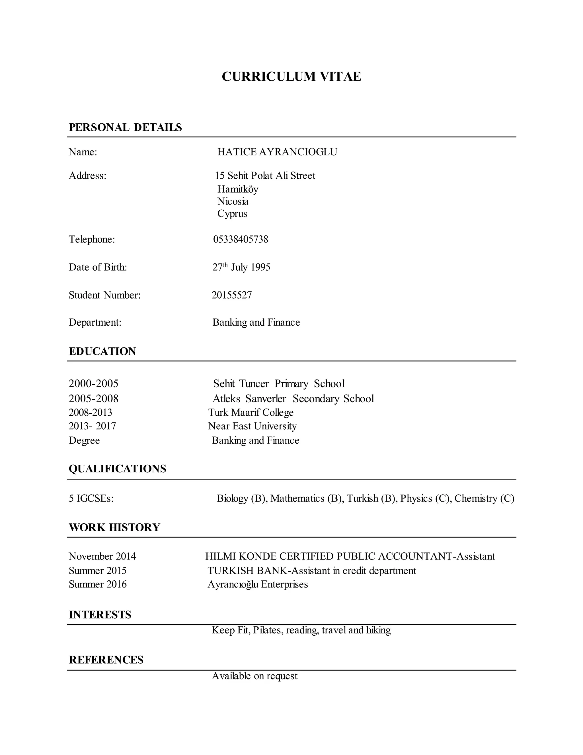Curriculum vitae hatice ayrancioglu | DOCX