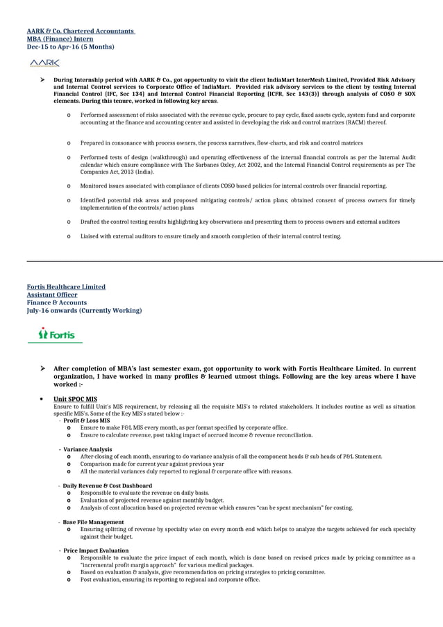 Curriculum Vitae : Finance & Accounts | PDF