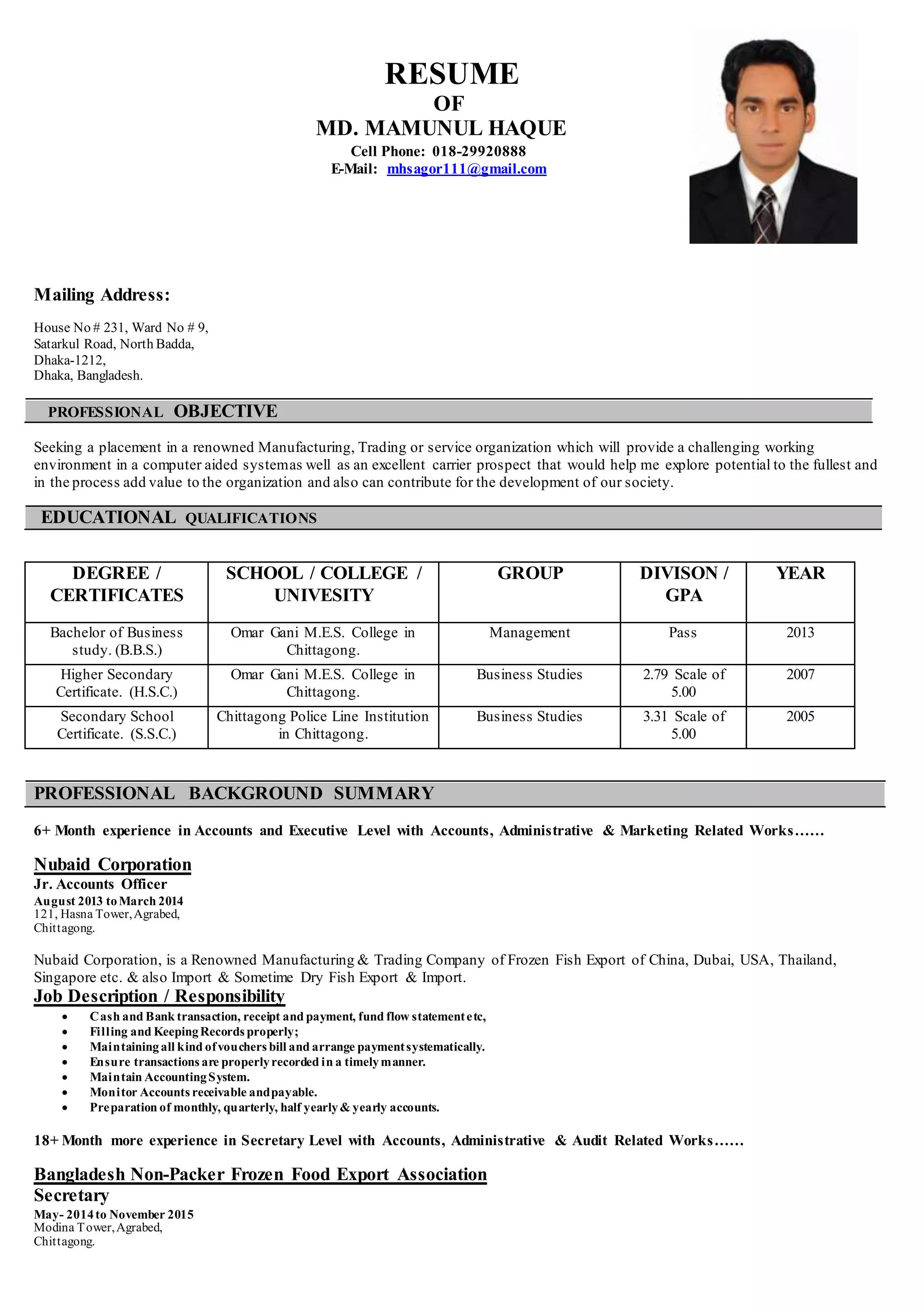 Curriculum vitae. | DOC | Business Accounting & Finance | Business