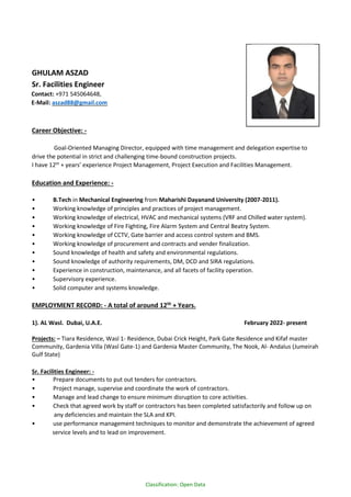 FM Engineer CV working with Wasl group... | PDF | Civil Engineering ...
