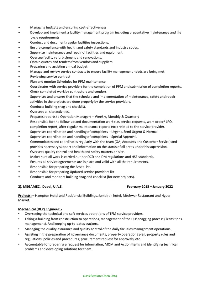 FM Engineer CV working with Wasl group... | PDF | Civil Engineering ...