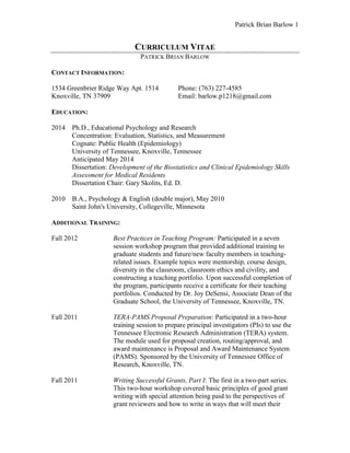 REVISED 5-14: Curriculum vitae Barlow | DOCX | Professional School | Postgraduate Education