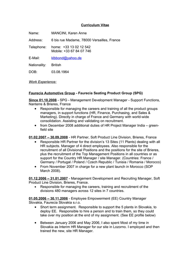 Curriculum Vitae English Version 2009 | DOC