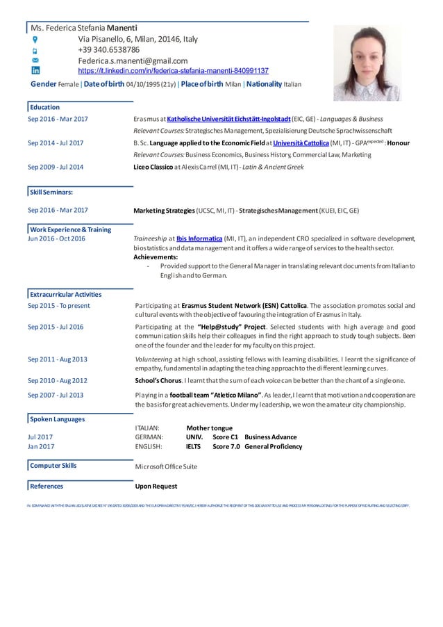 Curriculum vitae federica manenti | DOCX