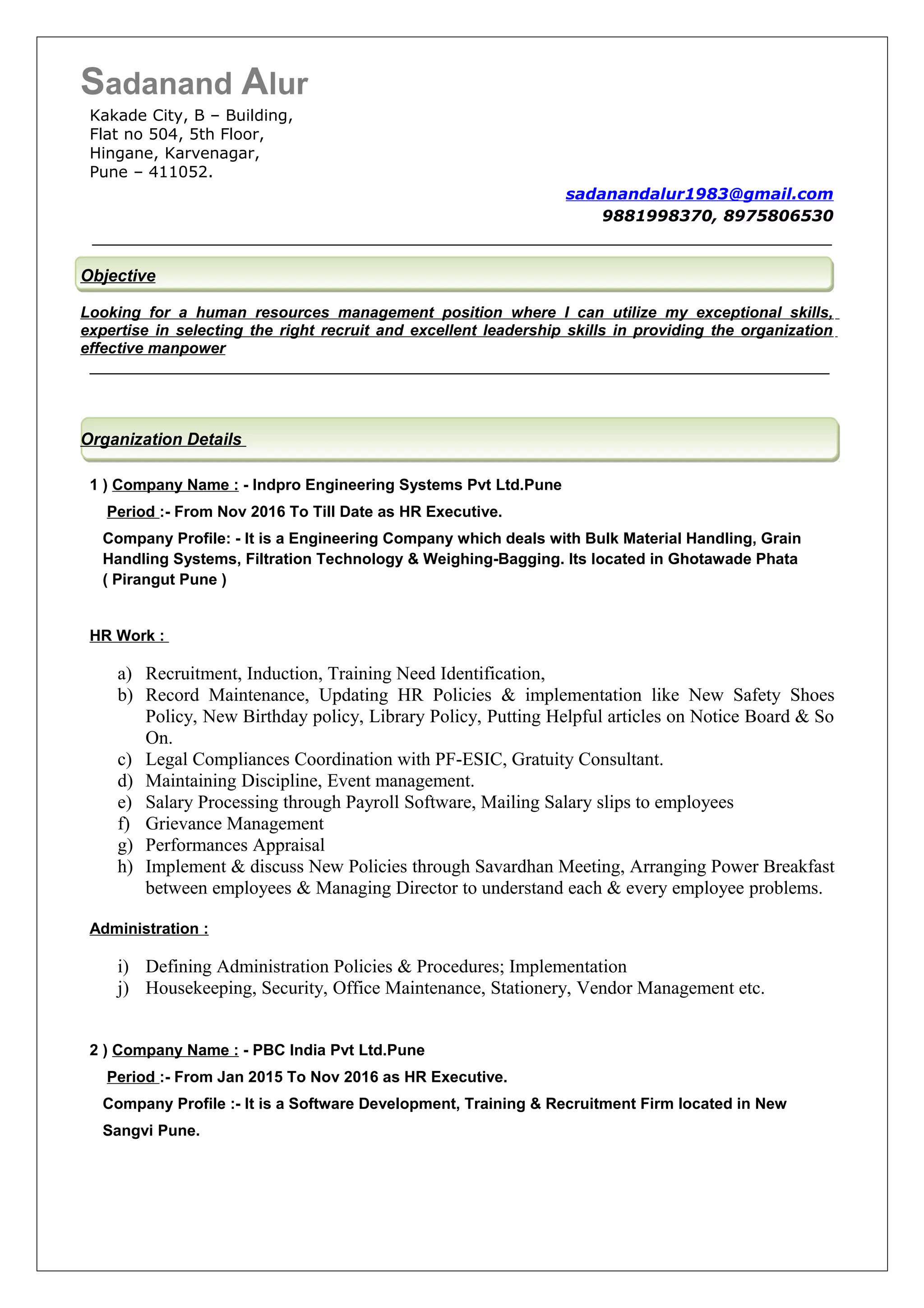 Curriculum vitae sadanand alur 2016-17 | PDF