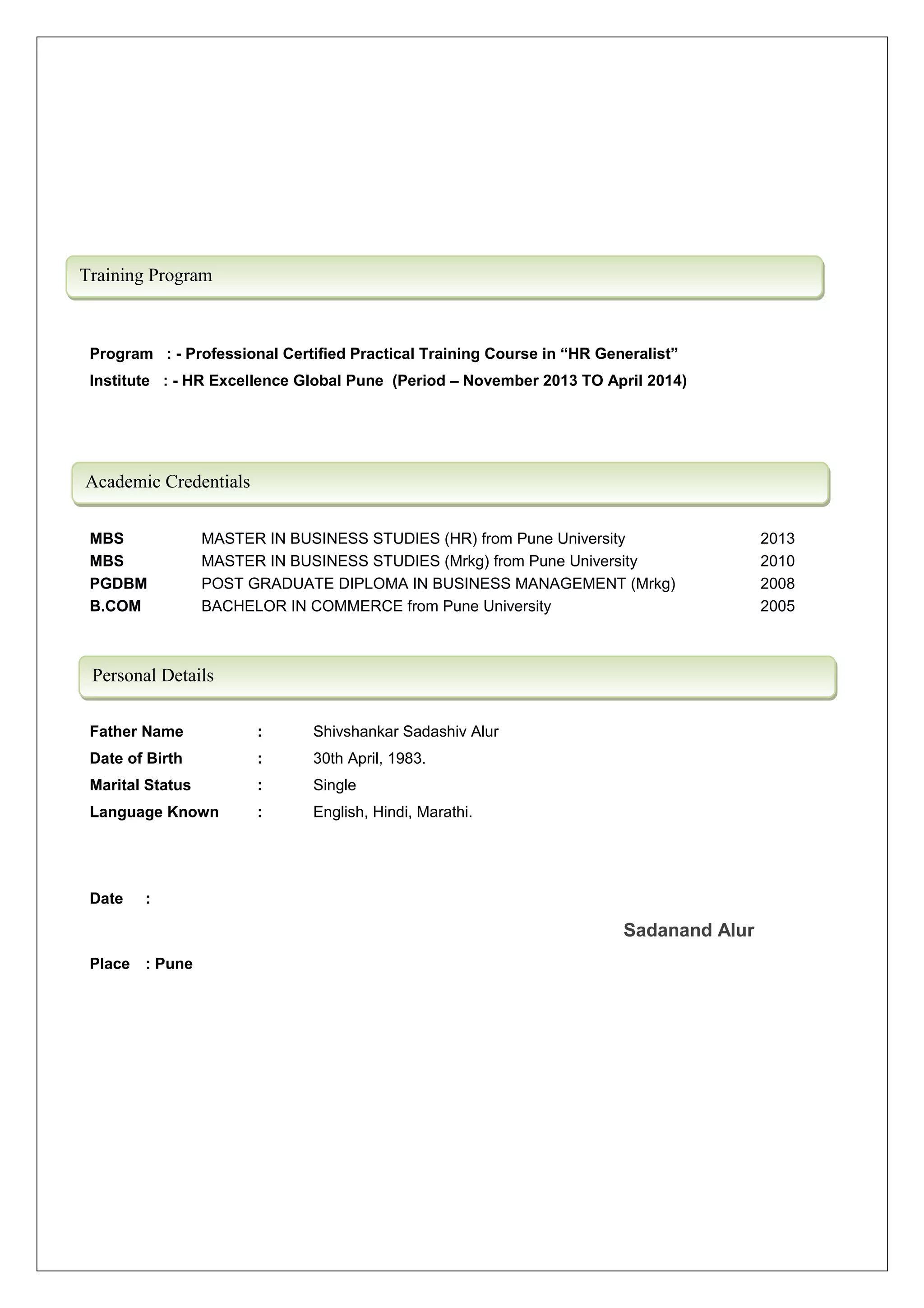 Curriculum vitae sadanand alur 2016-17 | PDF