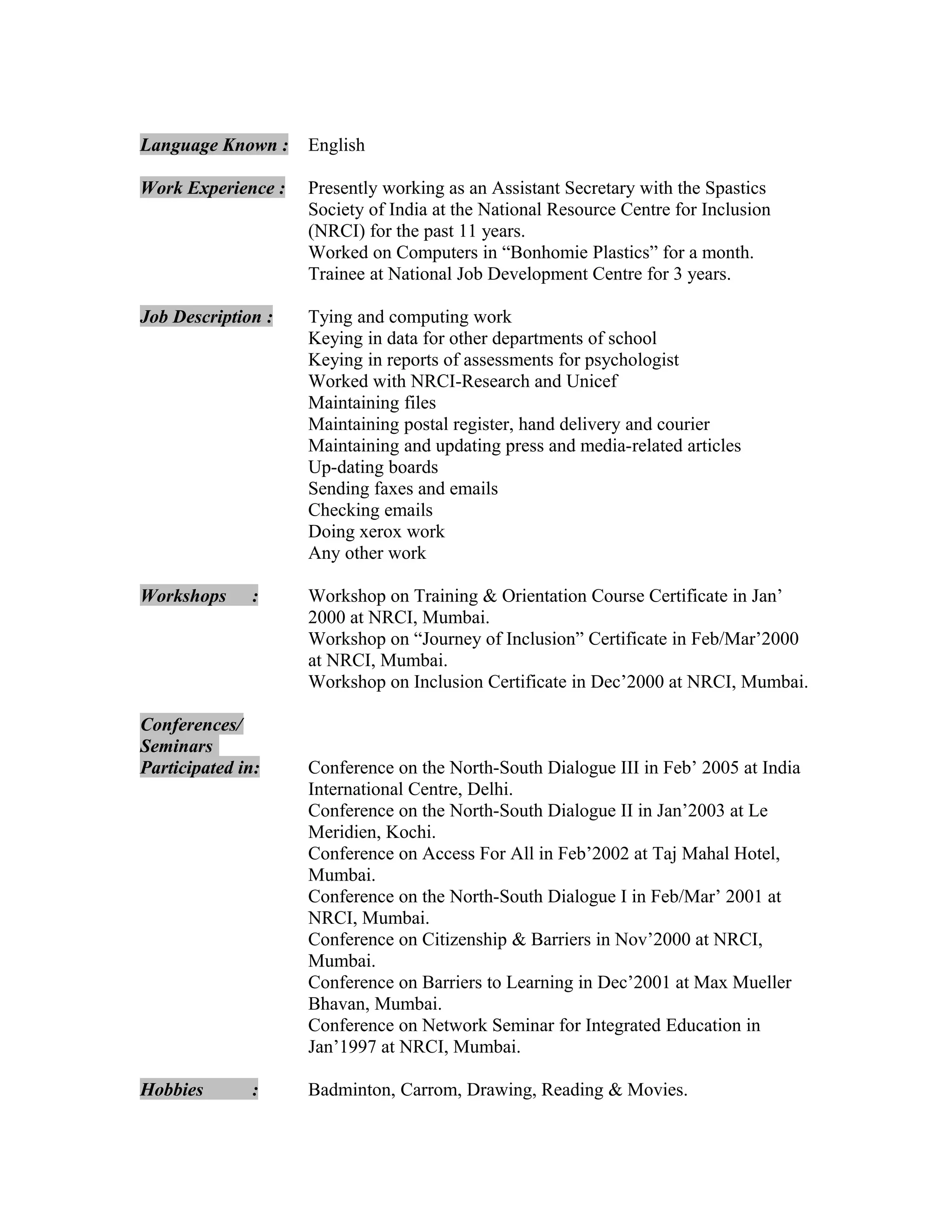 Curriculum vitae sushma shetty chawla | PDF