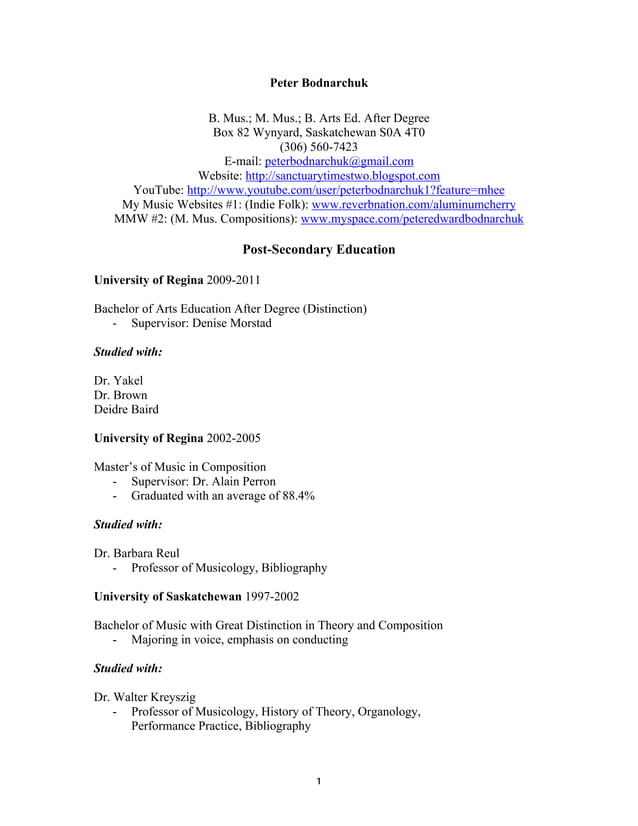 Curriculum Vitae 2012 for Peter Bodnarchuk | PDF