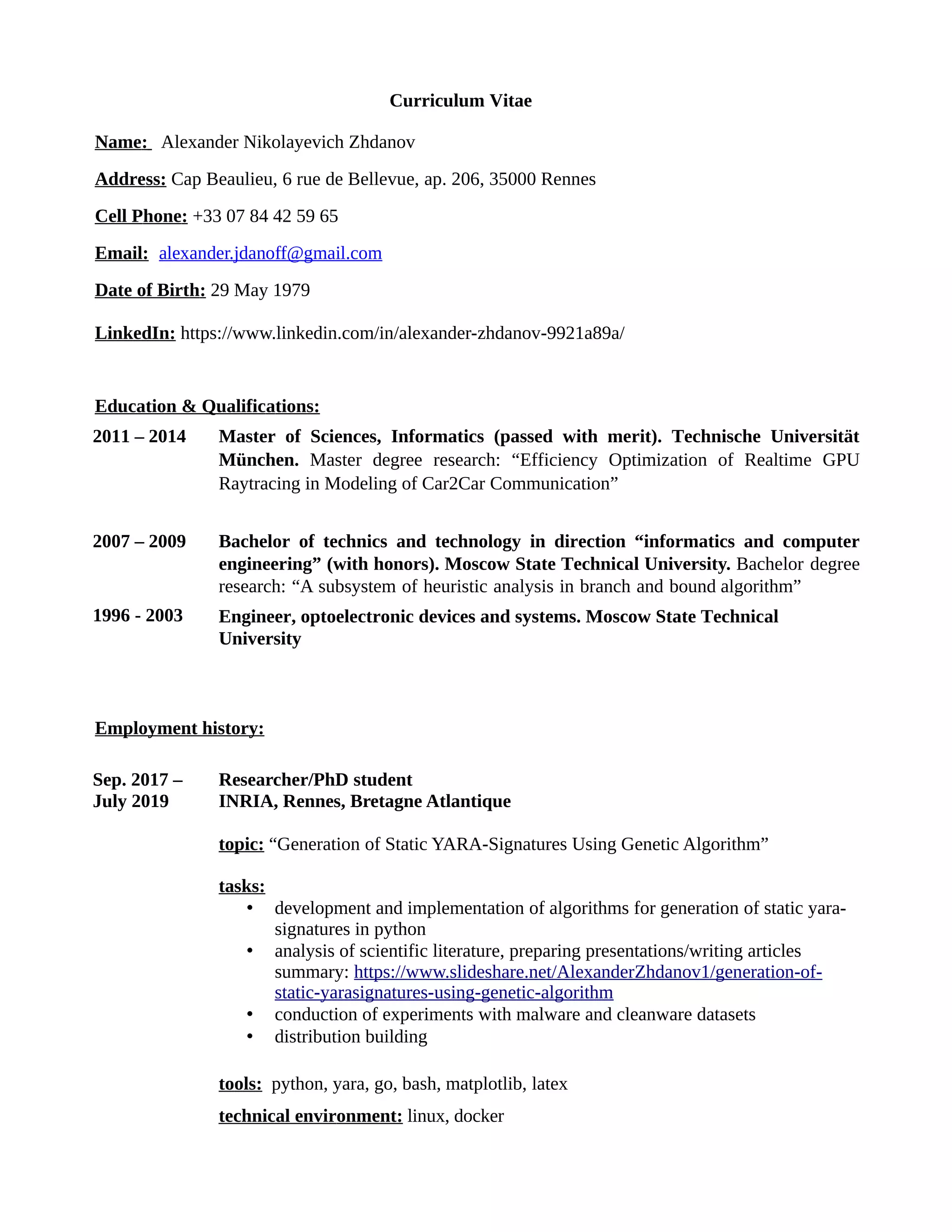 Curriculum vitae | PDF