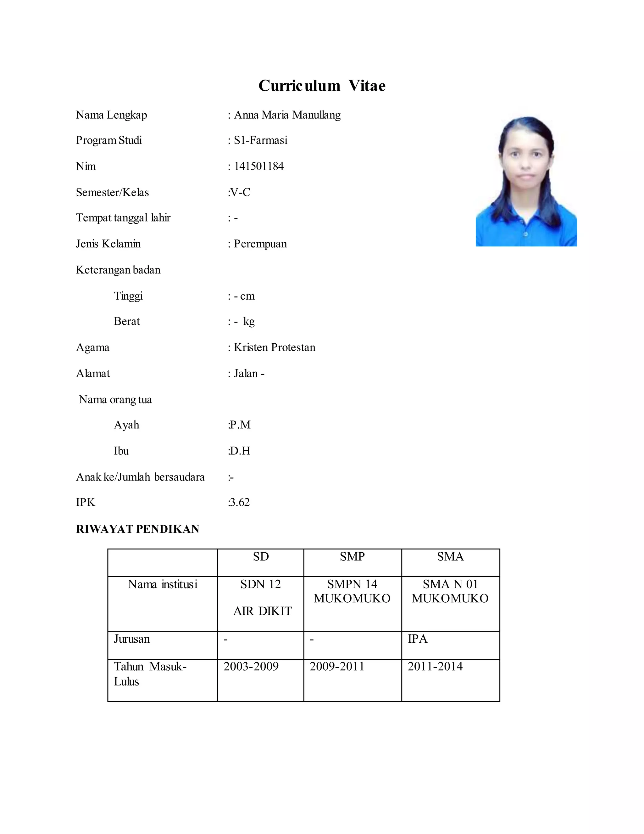Contoh Curriculum vitae | DOCX