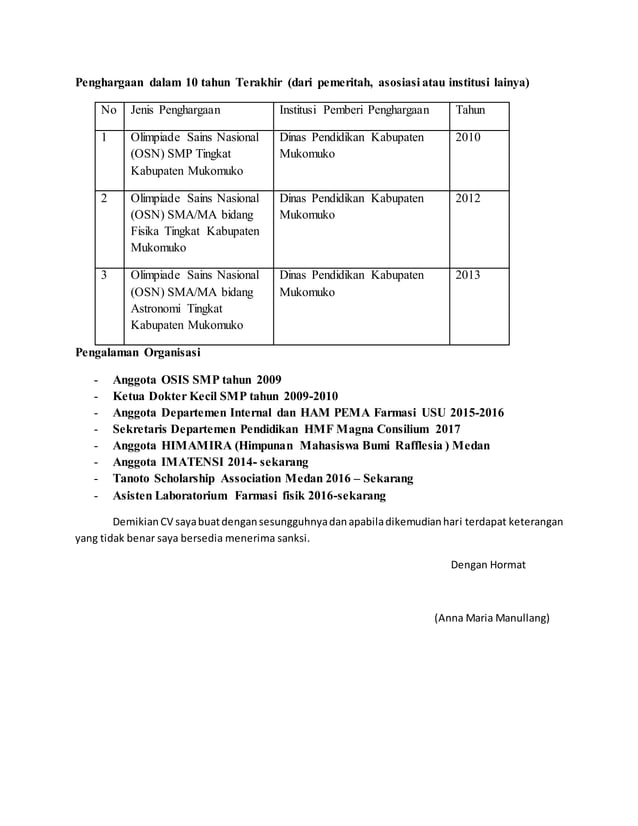Contoh Curriculum vitae | DOCX
