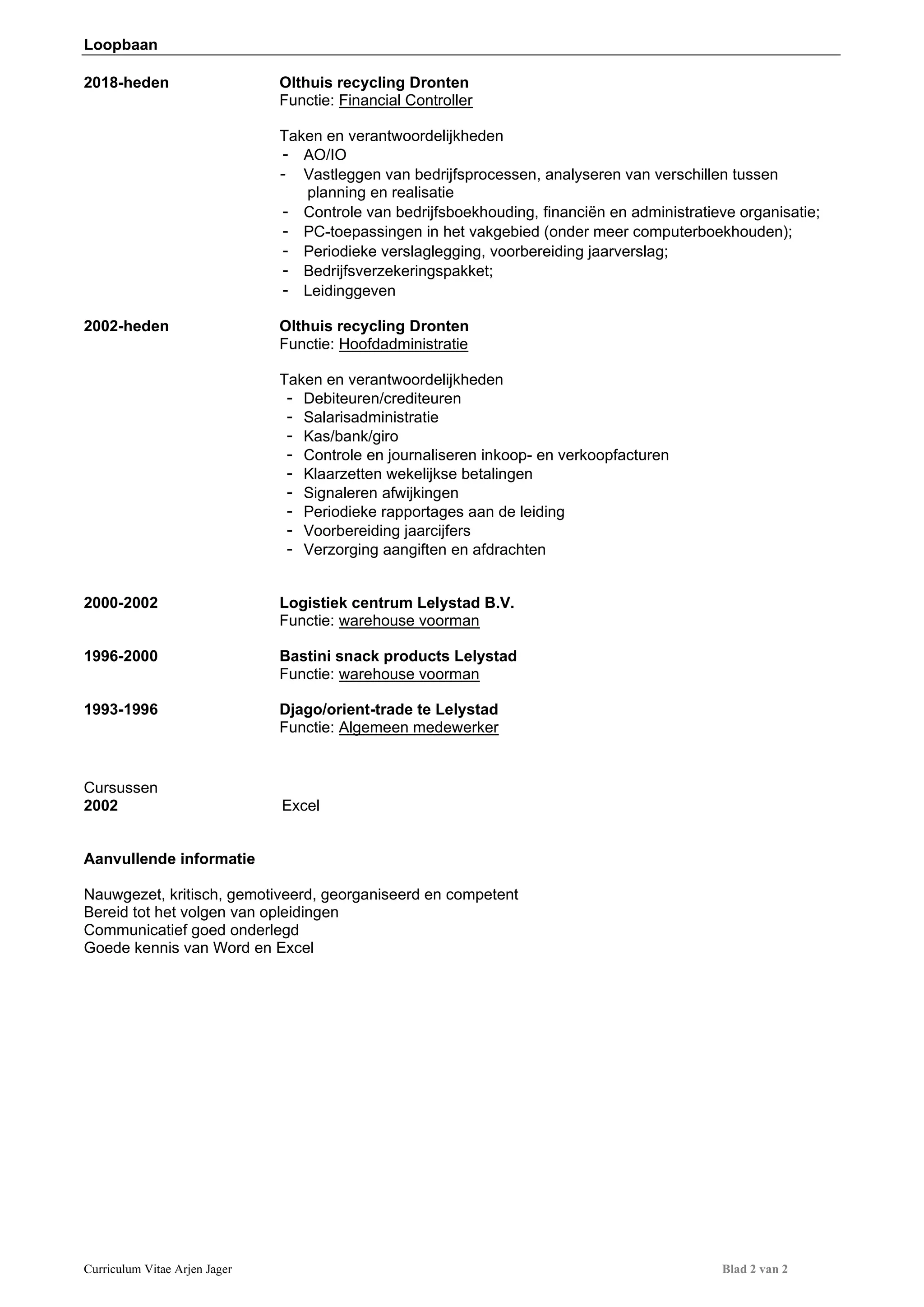 Curriculum vitae Arjen jager | PDF